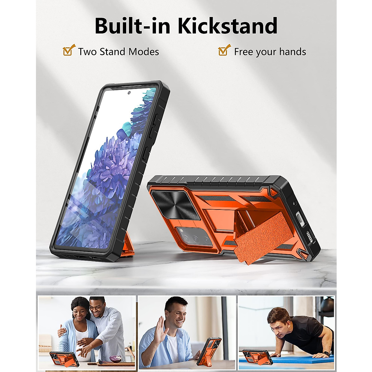 WTYOO for Samsung Galaxy S20-FE Case: Military Grade Drop Proof Protection Mobile Cover with Kickstand | Matte Textured Rugged Shockproof TPU | Protective Phone Case for Samsung S20 FE 5G - Orange