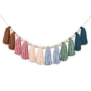 DrCor Boho Yarn Tassel Garland Earth Toned Western Colorful Rainbow Bunting Wall Hanging Nursery Decor for Classroom 1st Birthday Highchair Party Bathroom Kids Bedroom Baby Shower Decor