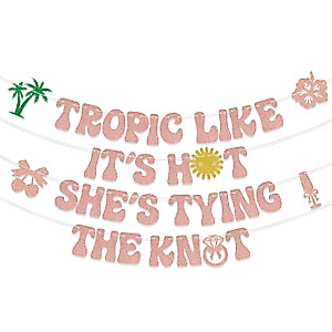 KEWUFD She's Tying The Knot Banner, Bow Theme Bridal Shower/Engagement/Wedding Party Decorations, Summer Themed Beach and Pool Bachelorette Party Decoration Supplies Rose Gold Glitter