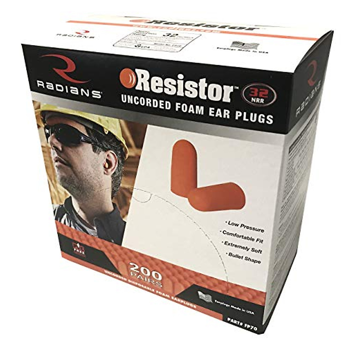 Radians Foam Earplugs, 200 Pairs, NRR 32