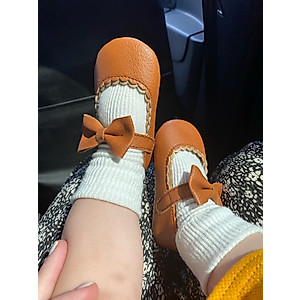 Oamico Infant Baby Girls Mary Jane Flats Non Slip Rubber Sole with Bownot Toddler First Walkers Princess Wedding Dress Shoes