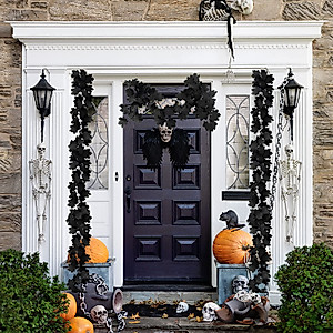 Black Leaf Garland, 4PCS Halloween Artificial Hanging Fall Leave Maple Vines, Fall Floral Garlands Thanksgiving Decor for Home Wedding Party (23.6FT)