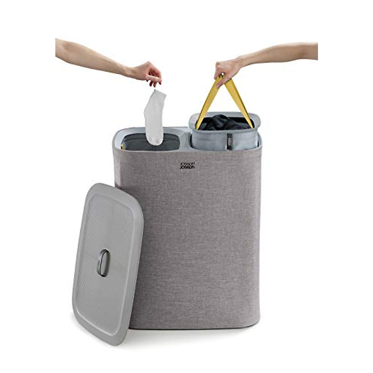 Joseph Joseph Tota 90-liter Laundry Hamper Separation Basket with lid, 2 Removable Washing Bags with Handles - Grey