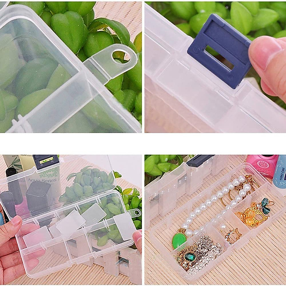 10/15/24 Grids Clear Plastic Organizer Box Storage Container Jewelry Box with Adjustable Dividers for Beads Art DIY Crafts Jewelry Fishing Tackles, Plastic Jewelry Box Organizer Storage Container 15