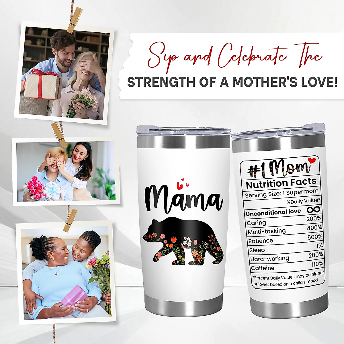 OASSIE Mothers Day Gifts for Mom from Daughter Son - 20 oz Stainless Steel Insulated Coffee Tumbler With Lid - Mother's Day Birthday Gifts for Women Mama Mother-In-Law, Presents for Mom Stepmom