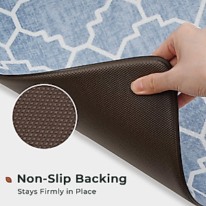 FRESHMINT Kitchen Mat Set of 2, Anti-Fatigue Cushioned Kitchen Mats for Floor, Waterproof Non Slip Comfort Standing Mat, Boho Kitchen Rug for Kitchen Decor, Sink, Office, 17"x30"+17"x47", Lake Blue