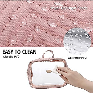 Bunnychill TSA Approved Toiletry Bag With Handle Strap,2 Pack PVC Clear Cosmetic Bags for Women Men, Carry on Airport Airline Compliant Bag,waterproof Transparent Makeup Travel Bags(S+M-Pink)