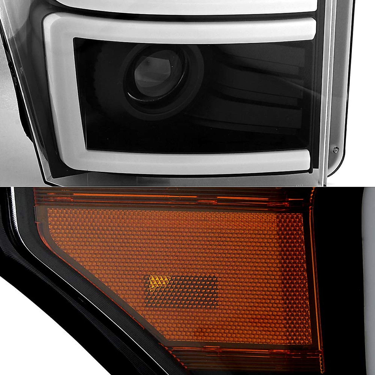 AKKON - For 2011-16 Ford Super Duty F-250/F-350/F-450 LED Daytime Running Lamp Bar Projector Headlights Black Housing Clear Len