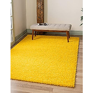 Rugs.com - Über Cozy Solid Shag Collection Rug – 8' x 10' Tuscan Sun Yellow Shag Rug Perfect for Living Rooms, Large Dining Rooms, Open Floorplans