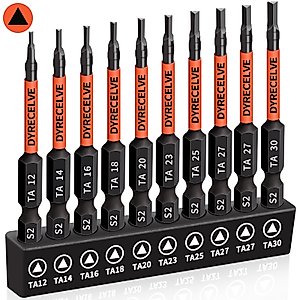 10-Pack Triangle Screwdriver Set- Premium S2 Steel Triangle Bit Set (2.56" Long Magnetic Head) Triangle Screwdriver Bits- Triangle Bits Sizes: TA12, TA14, TA16, TA18, TA20, TA23, TA25, TA27 (x2), TA30