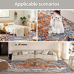 Taisier Home Area Rug 2x3 Persian Rug Indoor Entryway Vintage Rug Indoor Fiery Red Multi Print Rug Retro Distressed Carpet Thin Rug Mat Foldable Accent Rug Non Slip Bathroom Kitchen Bedroom