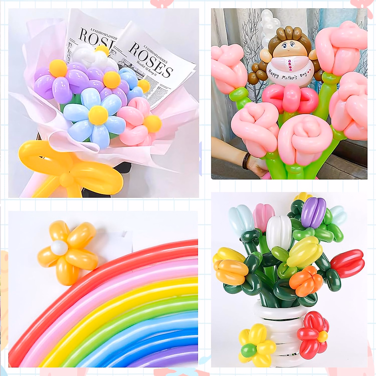100 Pack 260 Long Balloons Twisting Animal Rainbow Balloons Kit with Pump Thickening Latex Modeling Long Skinny Clown Balloons for Balloon Animals Shape Birthday Weddings Party Decoration Ballon Arch