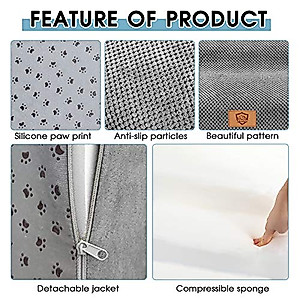 Topmart 3 Tiers Foam Dog Ramps/Steps,Non-Slip Dog Steps,Extra Wide Deep Dog Stairs,High Density Foam Pet Stairs/Ladder,Best for Older Dogs,Cats,Small Pets,with Pet Hair Remover Roller,Grey