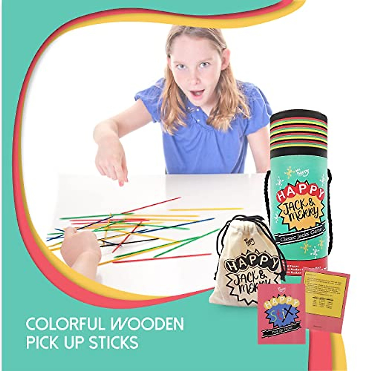 Vintage Metal Jacks Game with Ball - Pick Up Sticks and Metal Jax Game, Travel-Friendly Kids Jacks Game, Giant Game Jax with Dice,Pouch and Instructions, Great Gifts by Happy Jack & Merry