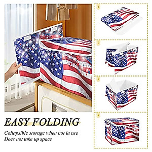 innewgogo American Flag Firework Storage Bins with Lids for Organizing Large Collapsible Storage Bins with Handles Oxford Cloth Storage Cube Box for Car
