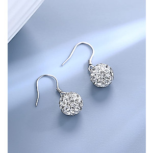SLUYNZ 925 Sterling Silver Rhinestone Drop Earrings for Women Teens Shiny CZ Ball Dangle Earrings