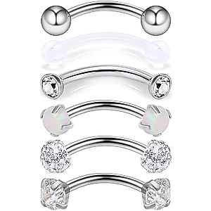 Ocptiy 16G Small Belly Button Ring Rook Eyerow Piercing Jewelry 16 Gauge Stainless Surgical Steel Curved Barbell Silver Vertical Lip Labret Navel Ring Stud Daith Earrings Piercing Jewelry Women 10mm