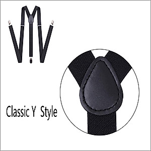 chiyu-yang Black Suspenders for Men and Women - Adjustable Tall stature Elastic Y Back Style With Strong Metal Clips