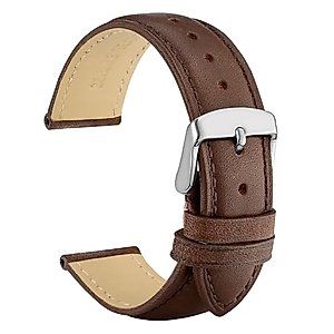 WOCCI 18mm Vintage Leather Watch Band for Men and Women, Silver Buckle (Dark Brown)