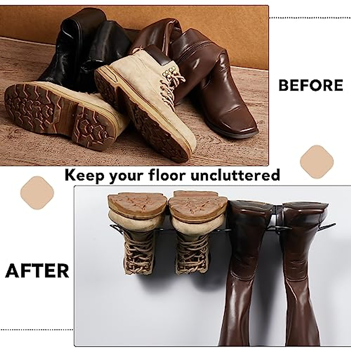 Therwen 4 Pieces Boot Rack Wader Hangers Wall Mount Boot Organizer Hanging Metal Tall Boot Holder for Cowboy Garage Boot Storage Closet Entryway Outdoor Drying, 16.2 x 9.7 x 2.3 Inch