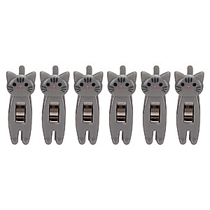 6Pcs Cat Bag Clips, Cut Snack Clips Bag Clips Food Package Chips Bag Funny Snack Clips Kitchen Storage Organization Accessories for Food Storage (Grey)