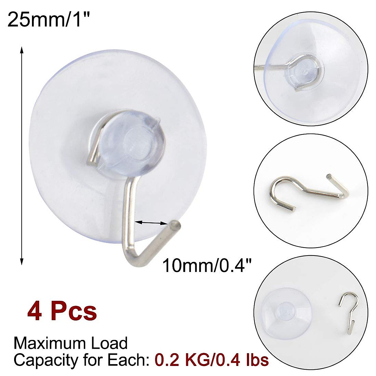 uxcell 4pcs Suction Cup Hooks 1 Inch Diameter Wall Hooks Hangers Removable Kitchen Bathroom Wall Vacuum Holder for Smooth Tile Glass