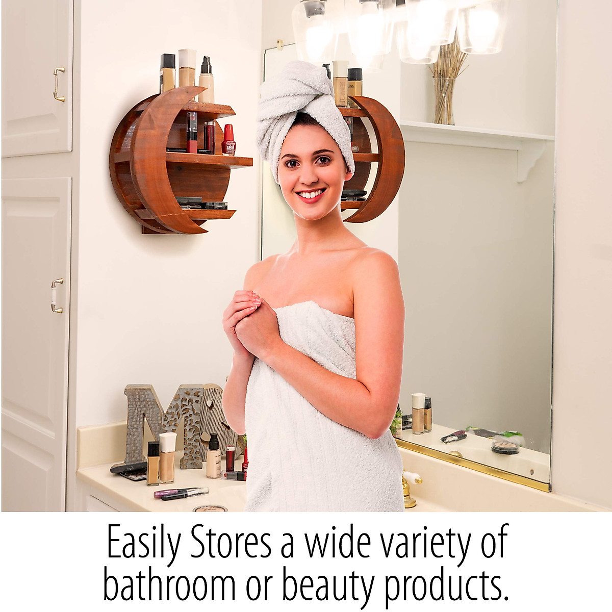 MMOBILITY CHAMAMA Moon Shelf, Boho Decor for Bedroom, Crystal Shelf, Crystal Wall Decor, Moon Shaped Shelf for Crystals, Moon Decor, Wooden Moon Shelf, Bathroom Shelf, Crystal Shelf