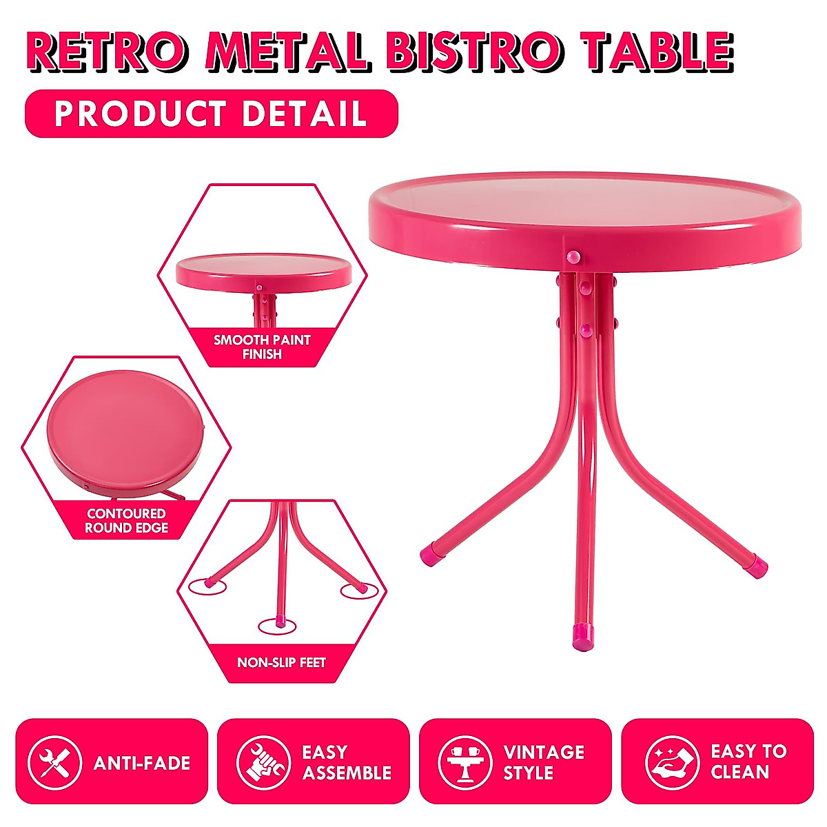 Marcytop Outdoor Bistro Set, 3 Pieces Retro Metal Porch Furniture Set, All-Weather Patio Bistro Set, 2 C-Spring Metal Chairs and Round Side Table for Porch, Garden, Lawn and Balcony, Rose