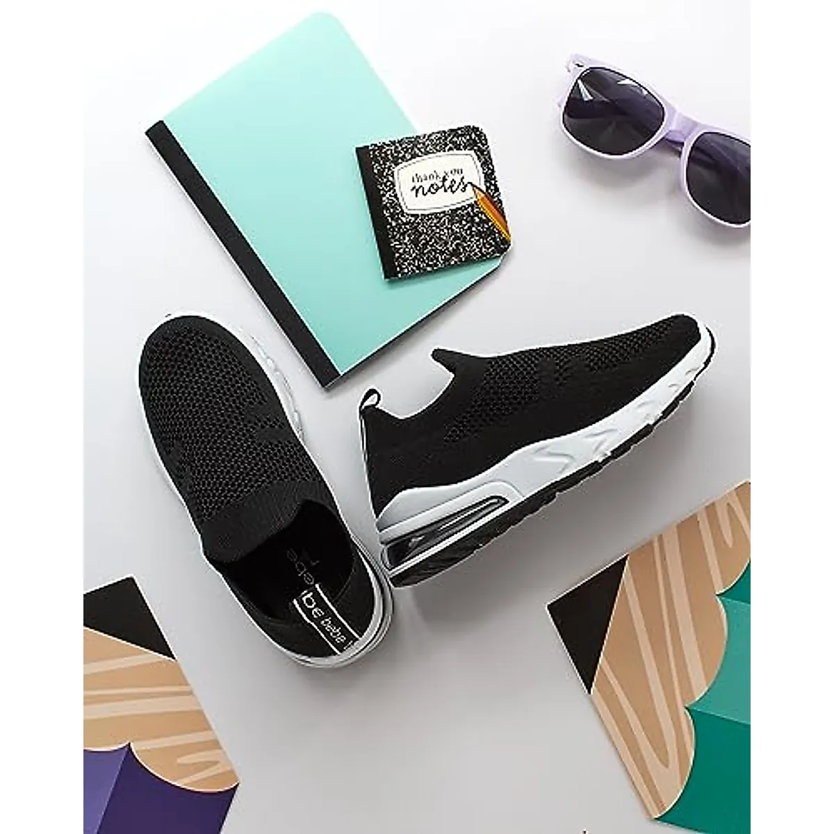 bebe Girls' Shoes - Lightweight Slip On Casual Running Shoes - Breathable Knit Fashion Sneakers (11-4 Little Kid/Big Kid), Size 2 Little Kid, Black