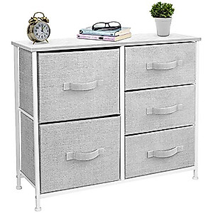 Sorbus Dresser with 5 Drawers - Furniture Storage Tower Unit for Bedroom, Hallway, Closet, Office Organization - Steel Frame, Wood Top, Easy Pull Fabric Bins (White/Gray)