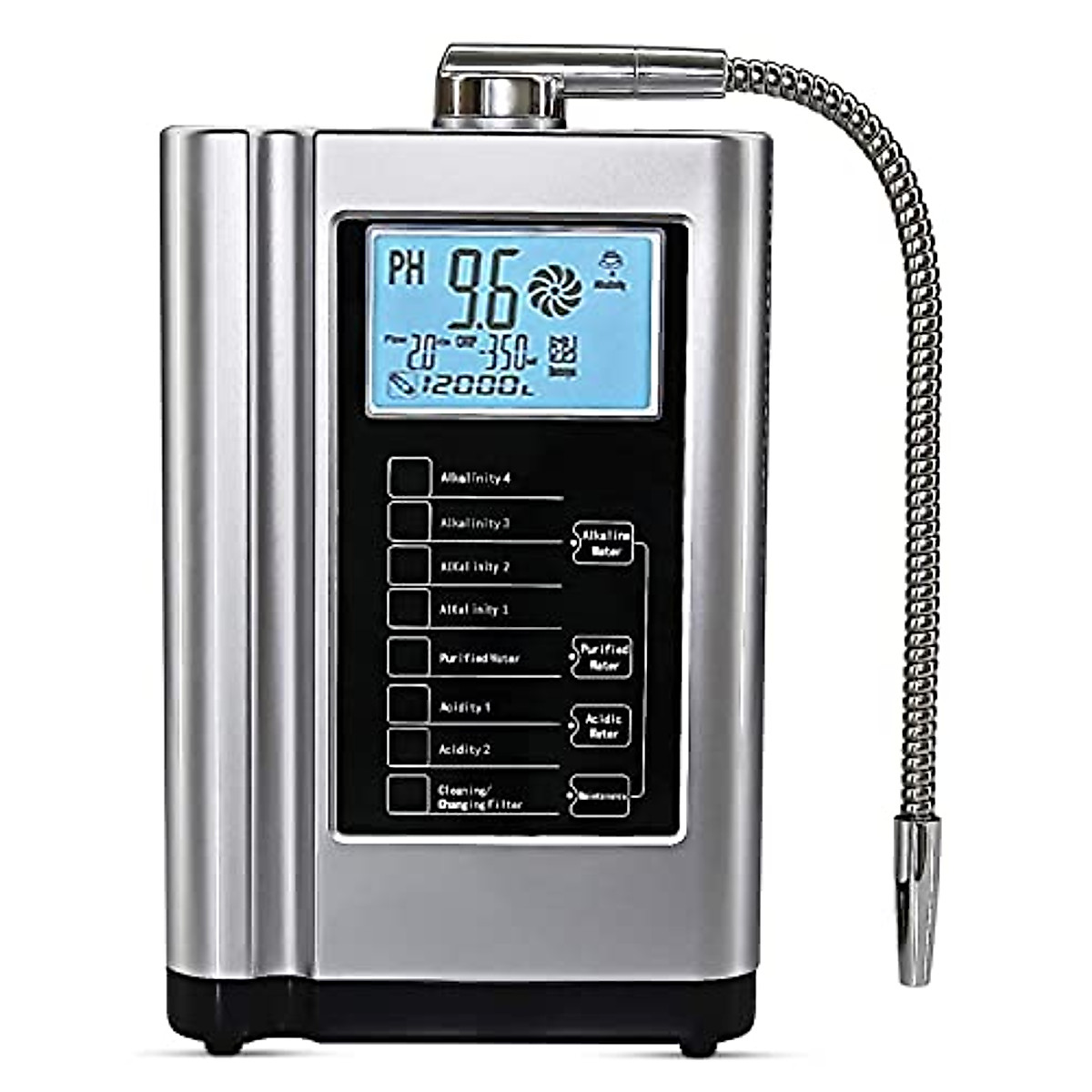 AquaGreen Alkaline Water Ionizer Machine AG7.0, Home Filtration System Produces pH 4-10.5 Water, 7 Water Settings, Up to -570mV ORP, 6000L Per Filter, Silver