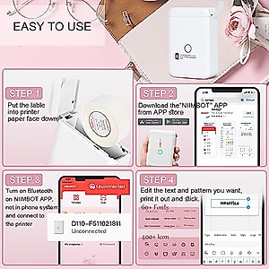 MFoffice Portable Label Makers for Labeling, White D110 Label Maker Machine with Tape, Multiple Thermal Mini Label Printer Bluetooth Wireless Rechargeable Printer for Home Office Organization