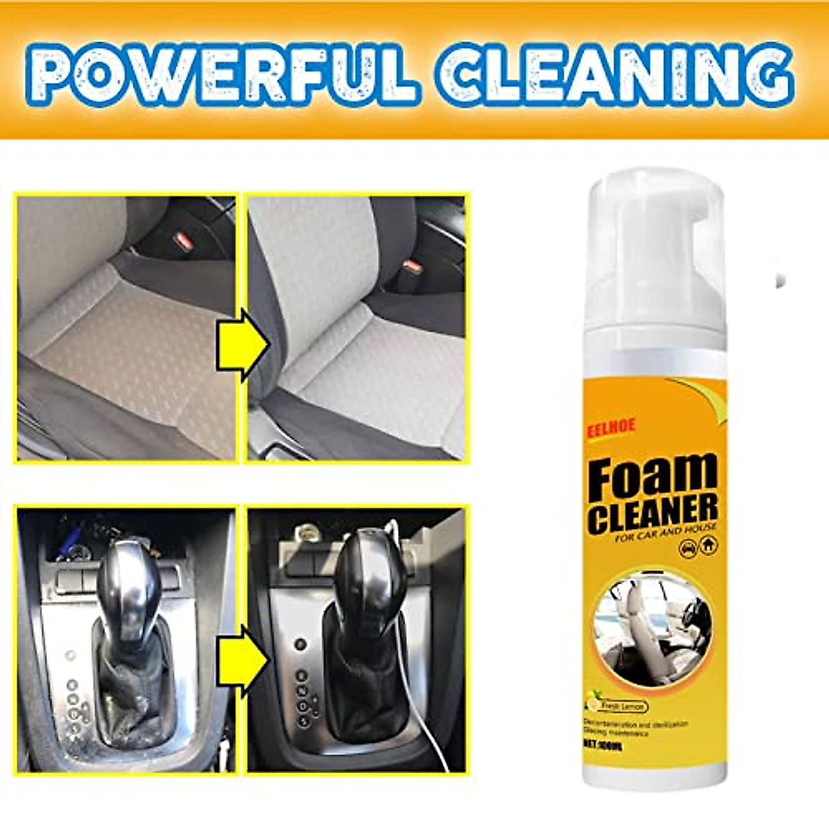 shoxil Foam Cleaner, Spray Foam Cleaner, Multifunctional Car Foam Cleaner, Foam Cleaner for Car and House Lemon Flavor, Strong Decontamination Cleaners Spray for Kitchen and Car (30ml, 3Pcs)