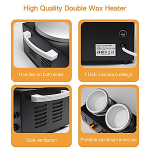 Double Wax Pot Electric Wax Warmer Professional Machine for Hair Removal, Wax Heater for Paraffin Facial Skin Body Spa Salon Equipment with 100 Waxing Cloth And 50 Removal Wooden Craft Sticks