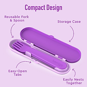 Bentgo® Kids Utensil Set - Reusable Plastic Fork, Spoon & Storage Case - BPA-Free Materials, Easy-Grip Handles, Dishwasher Safe - Ideal for School Lunch, Travel, & Outdoors (Purple)