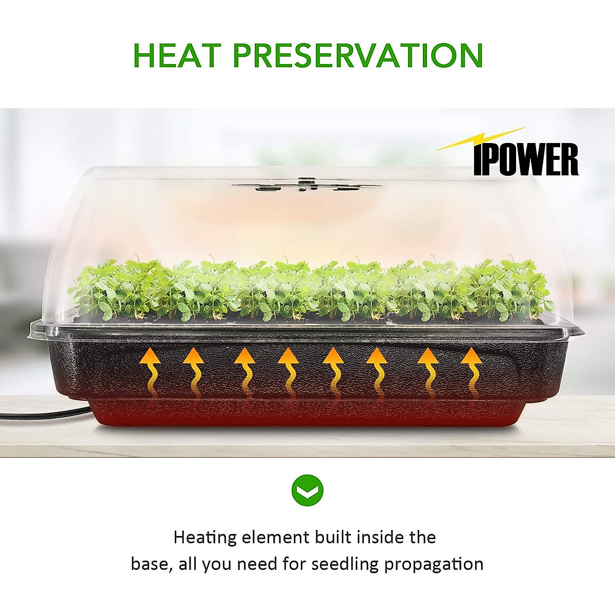 iPower Seed Tray Kits with Heater Garden Propagator Set Seed Starter Tray with Vented Humidity Dome, 15.1" x 9.5", 24 Cell