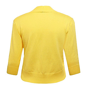 AAMILIFE Women's 3/4 Sleeve Cropped Cardigans Sweaters Jackets Open Front Short Shrugs for Dresses Yellow S