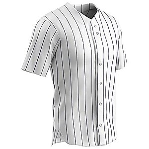 CHAMPRO Unisex-Youth Ace Button Front Pinstripe Baseball Jersey, White, Navy PIN, Medium