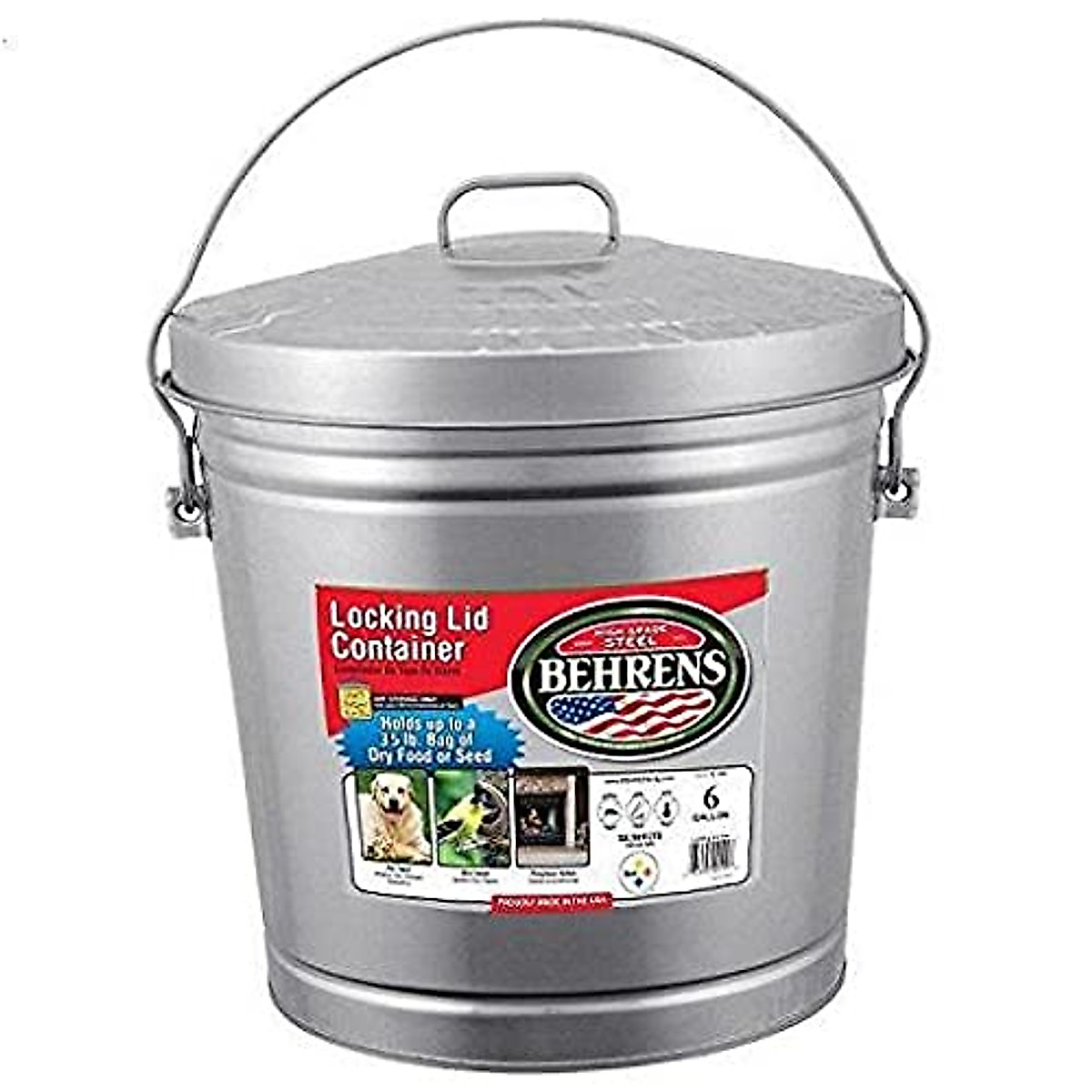 High Grade Steel 6106 6 Gal Silver Galvanized Steel Storage Can W/Locking Lid .4 Pack
