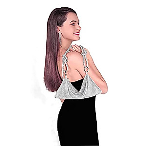 Amazleer Rhinestone Purse Shiny Hobo Bag for Women Rhinestone Handbag Chic Evening Purse Crystal Clutch Bag Silver