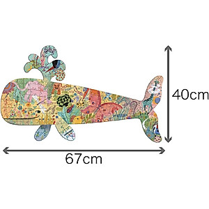 DJECO 150 Piece Shaped Jigsaw Puzzle w/Poster - Challenging Activity for Home, School or Gifts - Fun & Creative for Family & Friends, Educational Ocean Puzzle for Kids 6+ - Whale