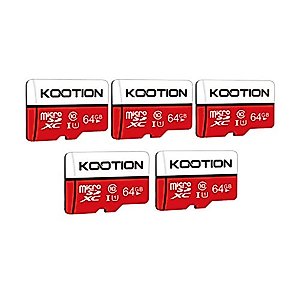 KOOTION 5-Pack 64GB Micro SD Card Class 10 Micro-SDXC Memory Card UHS-I, High Speed Flash TF Card for Security Camera/Smartphone/Drone/Dash Cam/Tablet/PC, C10, U1, 64GB 5pack