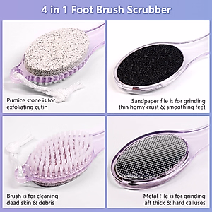Fangze Pumice Stone Brush for Feet - 2 Pack Foot Brush Scrubber 4 in 1 Foot File Pedicure Paddle Kit for Foot Care (Lilac and Blue)