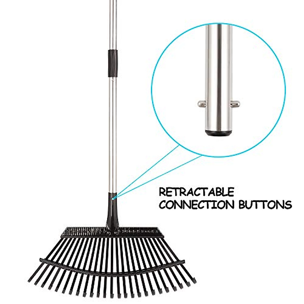 63” Garden Leaf Rake 38”-63”Adjustable Garden Rake,25 tines, Metal Rake for Quick Clean Up of Lawn and Yard