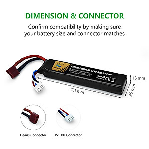 11.1V LiPo Airsoft Battery with Deans Connector 2000mAh 30C Rechargeable Stick Batteries for Airsoft Guns Airsoft Rifle