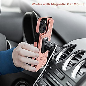 Vaburs Compatible with iPhone 13 Case Wallet with Card Holder, Embossed Butterfly Pattern PU Leather Double Buttons Flip Shockproof Protective Cover for Magnetic Car Mount 6.1 Inch (Rose Gold)