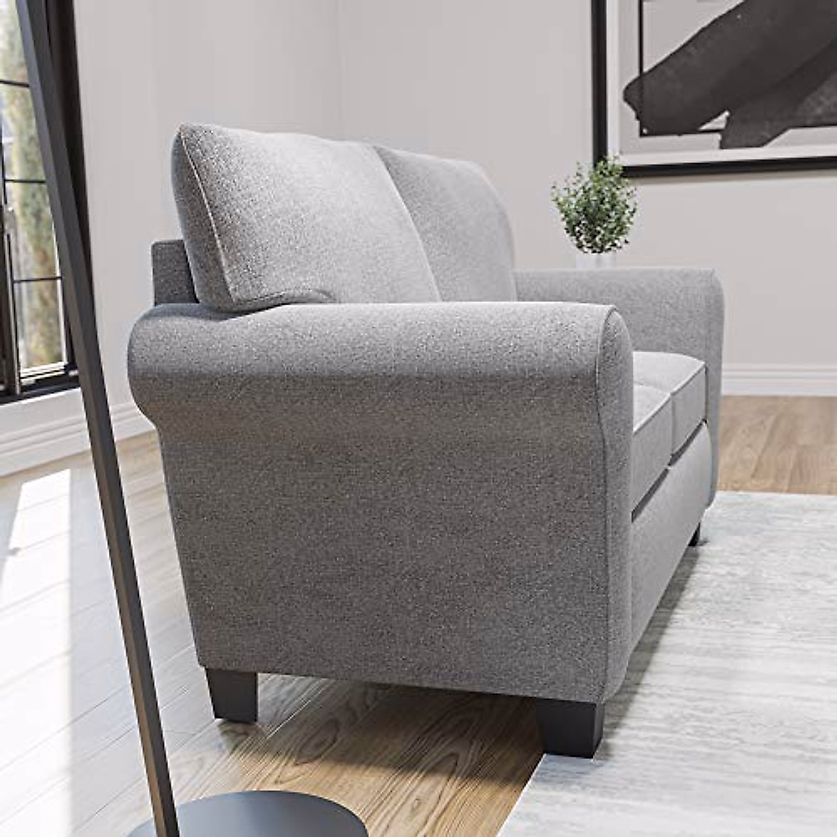 Edenbrook Willow Upholstered Loveseat with Rolled Arms – Living Room Furniture – Gray Small Loveseat - Seats Two – Loveseat for Small Spaces