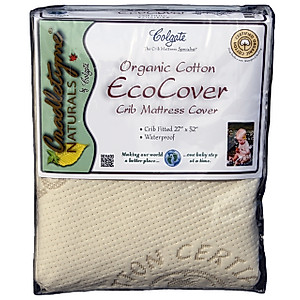 Colgate Mattress Eco Cover - GREENGUARD Gold Certified Organic Cotton Fitted Crib Mattress Cover Made with Certified Organic Cotton, Waterproof Backing, and Strong Elastic Around Perimeter