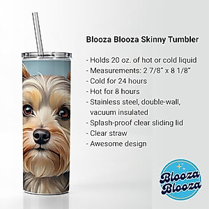 Morkie Dog Illustration Skinny Tumbler 20oz with Straw Insulated Water Bottle Gift