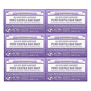 Dr. Bronner's - Pure-Castile Bar Soap (Lavender, 5 ounce, 6-Pack) - Made with Organic Oils, For Face, Body and Hair, Gentle and Moisturizing, Biodegradable, Vegan, Cruelty-free, Non-GMO